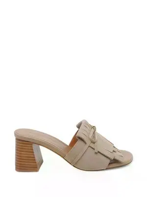 ANGEL ALARCON Suede Fringe Bow Sandals - Neutrals