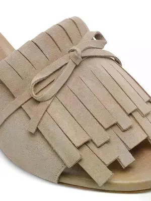 ANGEL ALARCON Suede Fringe Bow Sandals