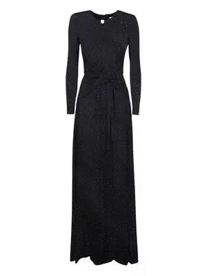 NISSA Ruched Embellished Long Sleeve Maxi Dress - Black