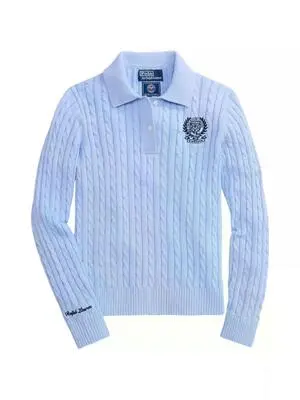 Polo Ralph Lauren Wimbledon Cable Knit Embroidered Polo Sweater - Blue