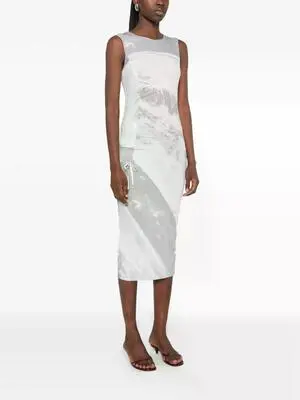 Patrizia Pepe Midi Wave-print Sleeveless Dress