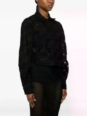 Simkhai Cropped Floral Jacquard Blouse - Black
