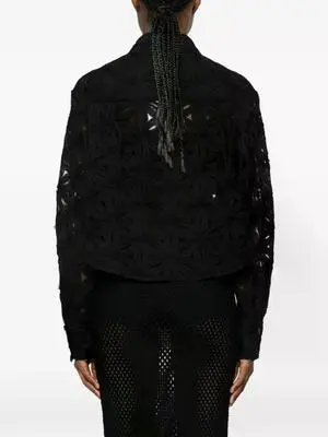 Simkhai Cropped Floral Jacquard Blouse - Black