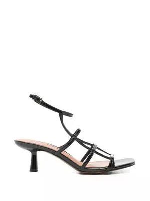 BIBI LOU Patent Leather Square Toe Kitten Heel Sandals - Black