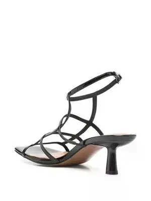 BIBI LOU Patent Leather Square Toe Kitten Heel Sandals - Black