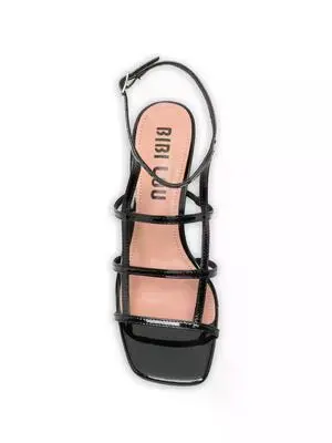 BIBI LOU Patent Leather Square Toe Kitten Heel Sandals - Black