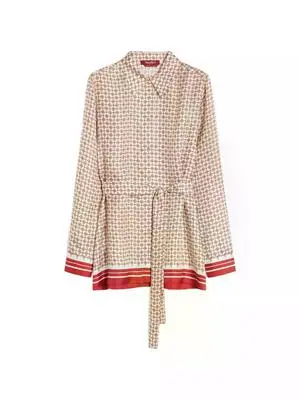 Max Mara Geometric Print Belted Silk Shirt - Neutrals