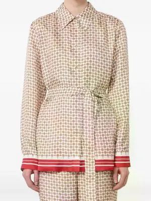 Max Mara Geometric Print Belted Silk Shirt