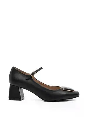 SERGIO MORETTI FIRENZE Mary Jane Block Heel Pumps With Croc-effect Plaque