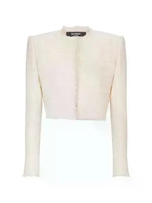 Balmain Cropped Tweed Jacket - Neutrals