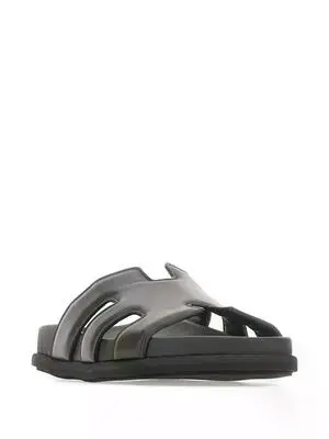 FABI Cut-out Strap Leather Sandals - Black
