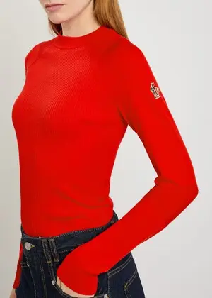 Moncler Ribbed Knit Top With Raglan Sleeves