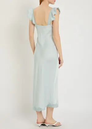 LoveShackFancy Karmine Lace-trim Satin Midi Dress - Light Blue 2