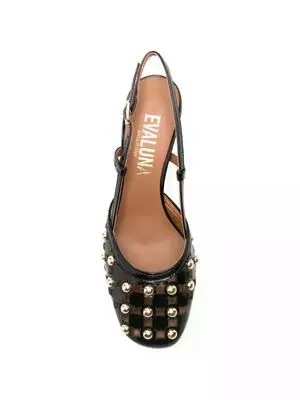 EVALUNA Studded Leather Slingback Pumps - Black