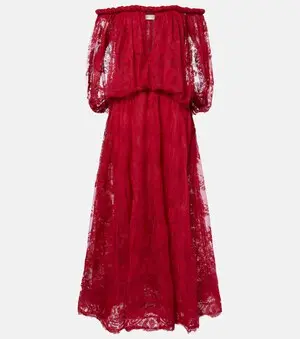 Zimmermann Luna Off-shoulder Lace Gown - Red