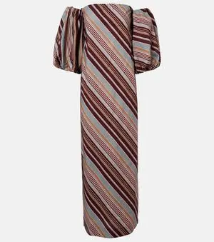 ADRIANA DEGREAS Striped Off-shoulder Cotton-blend Maxi Dress - Multicoloured