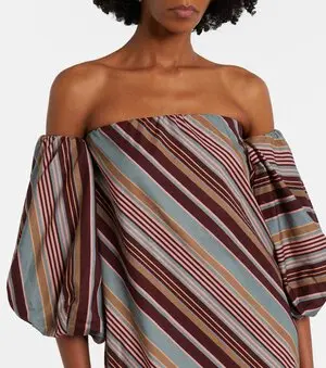 ADRIANA DEGREAS Striped Off-shoulder Cotton-blend Maxi Dress
