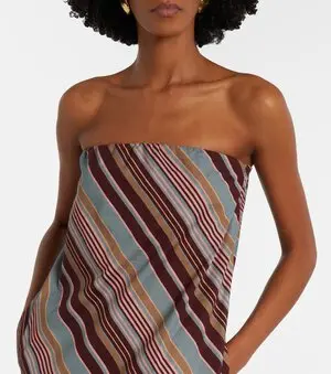 ADRIANA DEGREAS Striped Off-shoulder Cotton-blend Maxi Dress