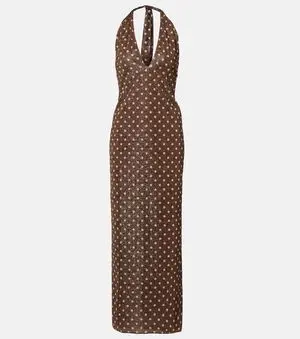 Oseree Lumiere Polka-dot Halterneck Maxi Dress - Brown