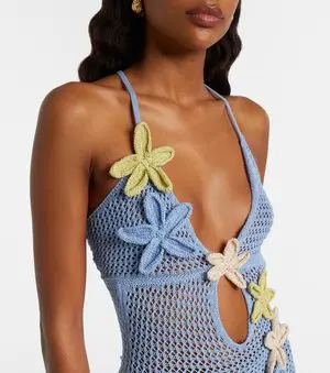 BANANHOT Hilsa Open-knit Lame Maxi Dress - Blue