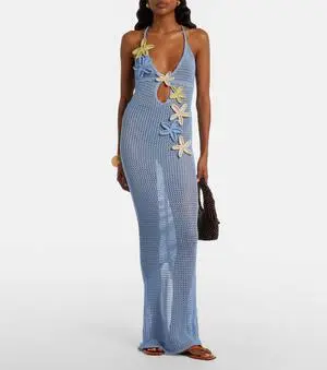 BANANHOT Hilsa Open-knit Lame Maxi Dress - Blue