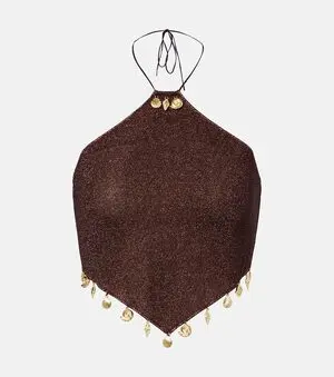 Oseree Lumiere Beaded Halterneck Top - Brown