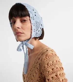 Anna Kosturova Crochet Cotton Head Scarf - Blue