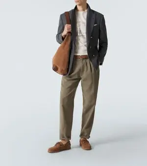 Brunello Cucinelli Cotton And Linen Straight Pants - Green