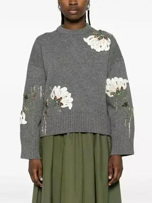 Simkhai Floral Embroidered Round Neck Sweater