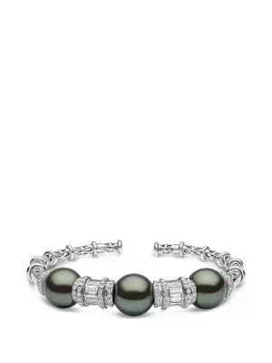 Yoko London Diamond And Tahitian Pearl Bangle - Silver