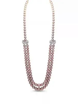 Yoko London Contessa Freshwater Pearl And Diamond Bow Motif Necklace - Silver
