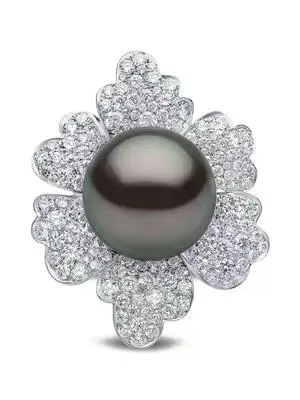 Yoko London Tahitian Pearl Diamond Flower Ring - Silver