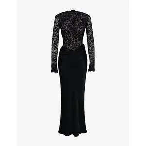 House Of Cb Yasmeen Lace Bodysuit Stretch-woven Maxi Dress - Black
