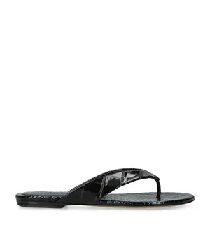 Le Monde Beryl Croc-effect Leather Flip Flop Sandals - Black