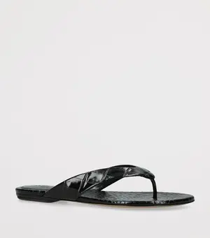 Le Monde Beryl Croc-effect Leather Flip Flop Sandals - Black