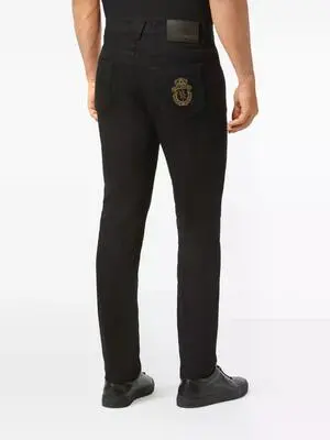BILLIONAIRE Embroidered Five-pocket Jeans - Black