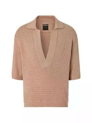 Zegna V-neck Knit Cotton Polo Shirt - Neutrals