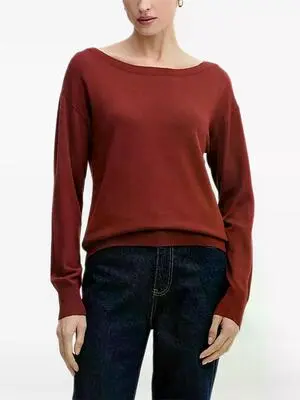 Sisley Boat Neck Long Sleeve Sweater - Brown