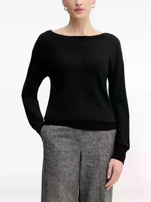 Sisley Boat Neck Knitwear With Ribbed Detailing - Black