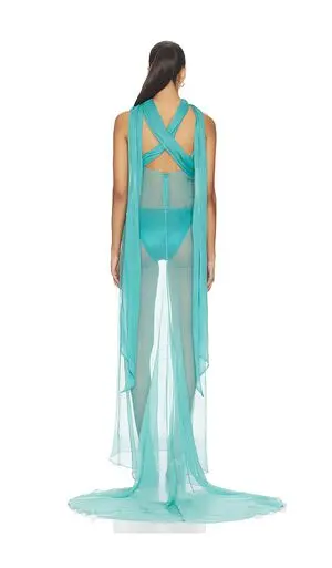 LAQUAN SMITH Gown With Neck Tie Detail - Teal