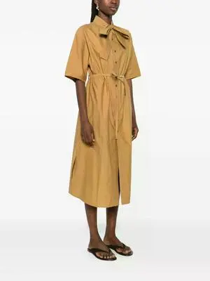 LEMAIRE Lemiaire Belted Tie Neck Midi Dress