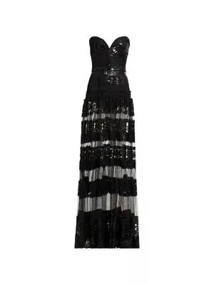 Elie Saab Sweetheart Neck Sequin Embellishment Maxi Dress - Black