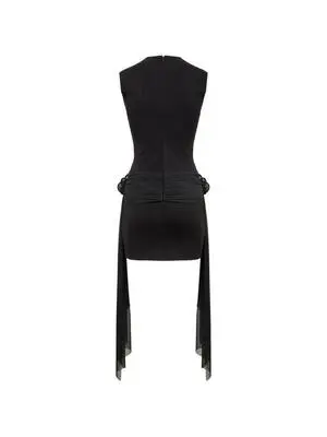 David Koma Drape Floral Embellishment Mini Dress