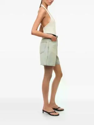 12 STOREEZ Flared Denim Shorts - Blue