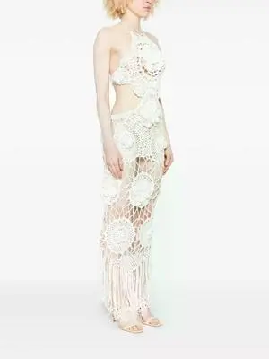Giuseppe Di Morabito Floral-appliqué Crochet-knit Maxi Dress - White
