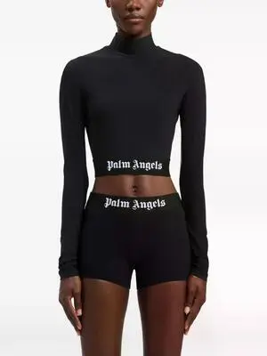 Palm Angels Logo Waistband Mockneck Long Sleeve Top