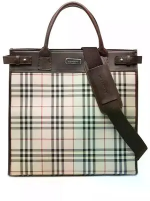 Burberry House Check Canvas Convertible Tote Satchel - Neutrals