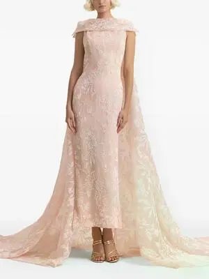 GEMY MAALOUF Off-shoulder Floral Train Maxi Dress