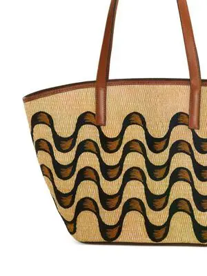 Farm Rio Raffia Tote Bag With Wave Pattern