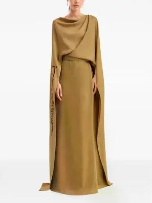 GEMY MAALOUF Calligraphy Embellished Cowl Neck Maxi Dress - Brown